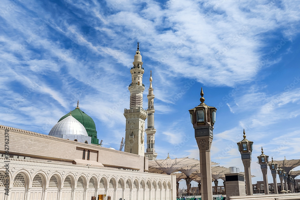 Courtyard of the Al Haram or Al-Masjid an-Nabawi mosque in Medina Saudi ...