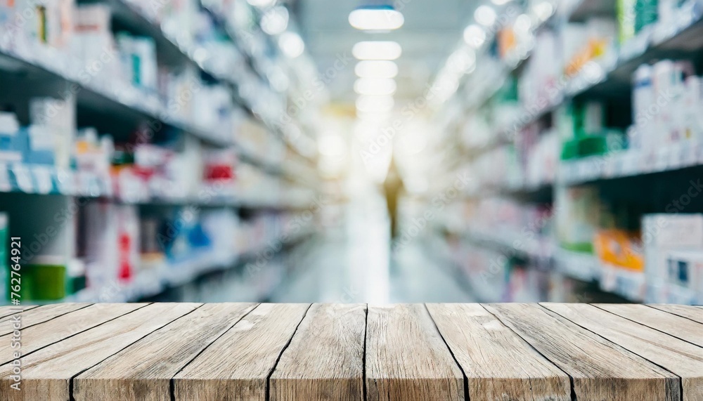 abstract blurred drug store aisle shelf distribution background with ...