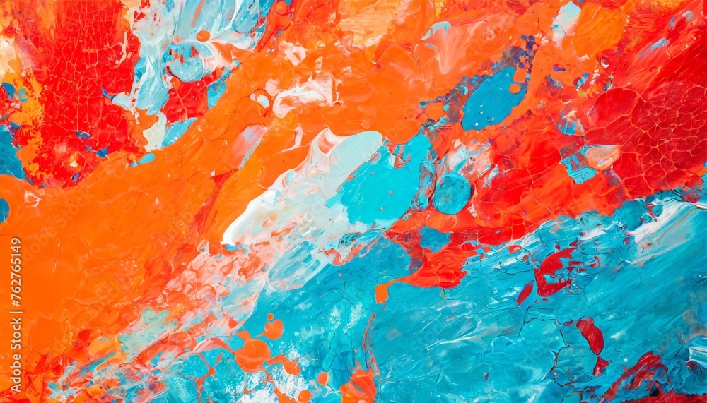 abstract acrylic paint in orange blue and red color palette colorful ...
