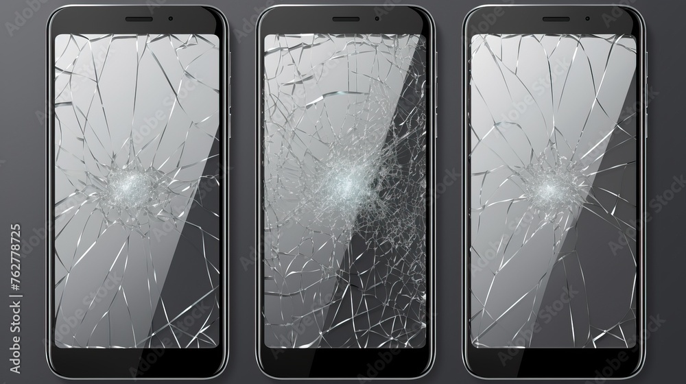 ภาพประกอบสต็อก Cracked glass, vector scratched phone screen, smartphone ...