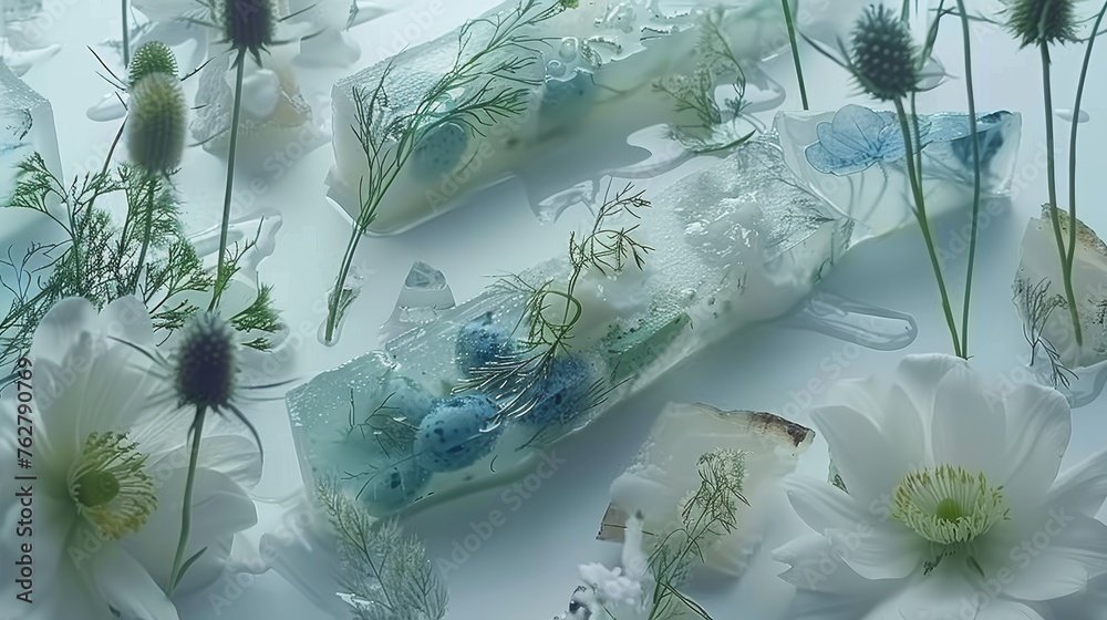 a group of flowers that are next to a tube of toothpaste and a tube of ...