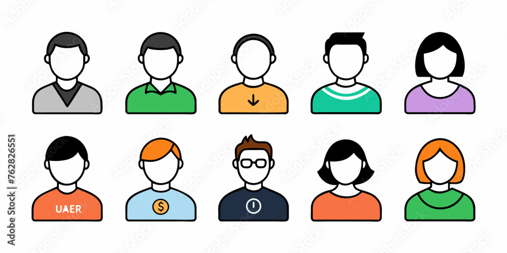 Big set of user avatar. Male and female faces. User pic, face icons for ...