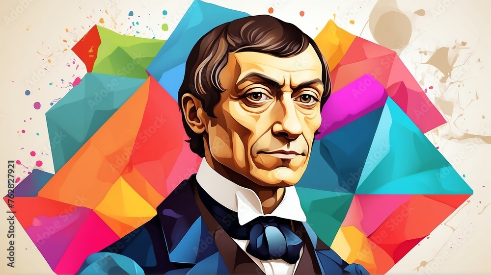Amedeo Avogadro portrait colorful geometric shapes background. Digital ...