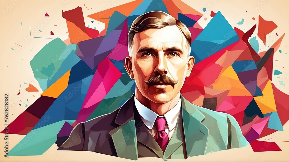 Ernest Rutherford portrait colorful geometric shapes background ...