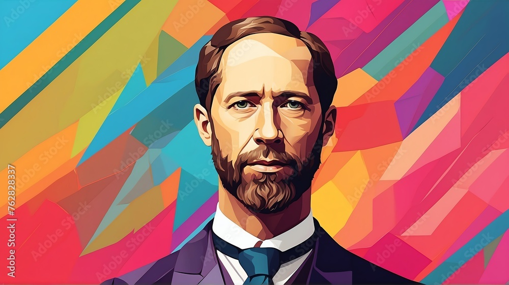 Heinrich Hertz portrait colorful geometric shapes background. Digital ...