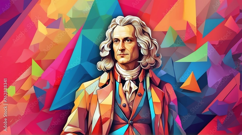 Isaac newton portrait colorful geometric shapes background. Digital ...