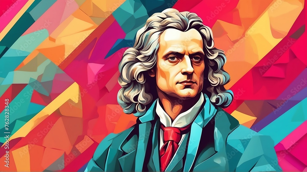 Isaac newton portrait colorful geometric shapes background. Digital ...