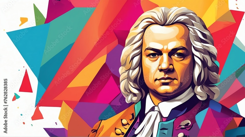 Johann Sebastian bach portrait colorful geometric shapes background ...