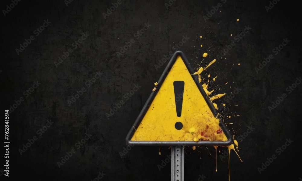 Warning sign with a triangular frame, exclamation mark and paint ...