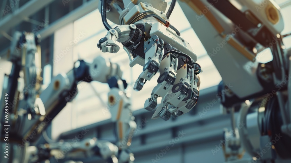 Automated AI industry robot and robotic arms assembly in factory ...