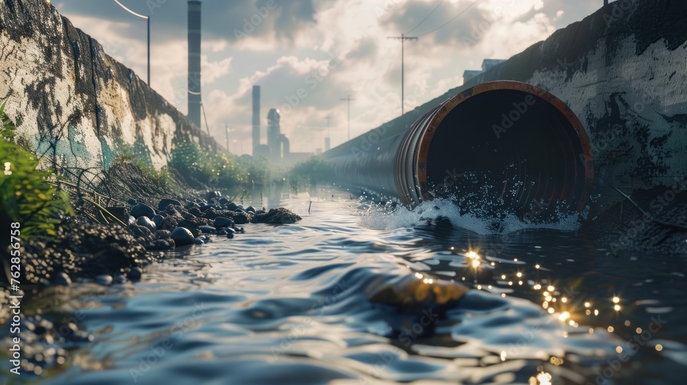 Environmental damage concept, Industrial and factory wastewater ...