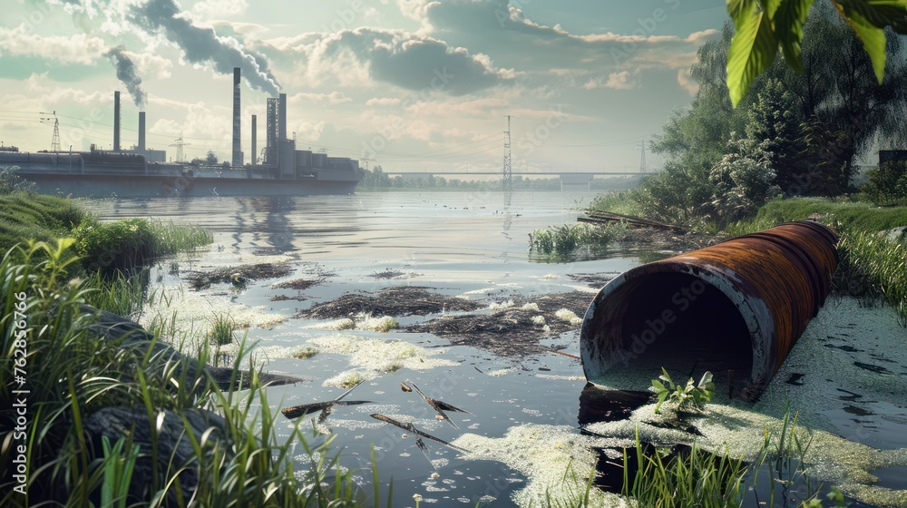 Environmental damage concept, Industrial and factory wastewater ...