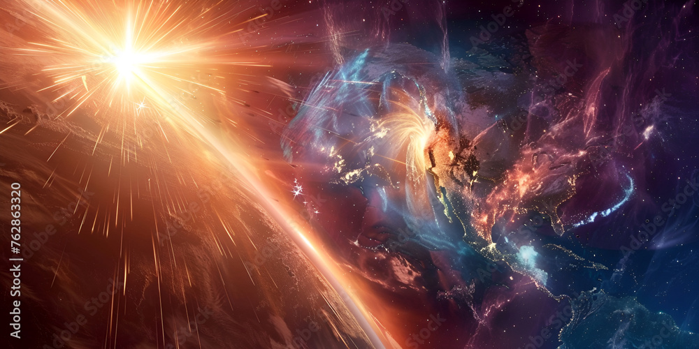 Supernova s stellar explosion, glass sphere fire supernova inside on ...