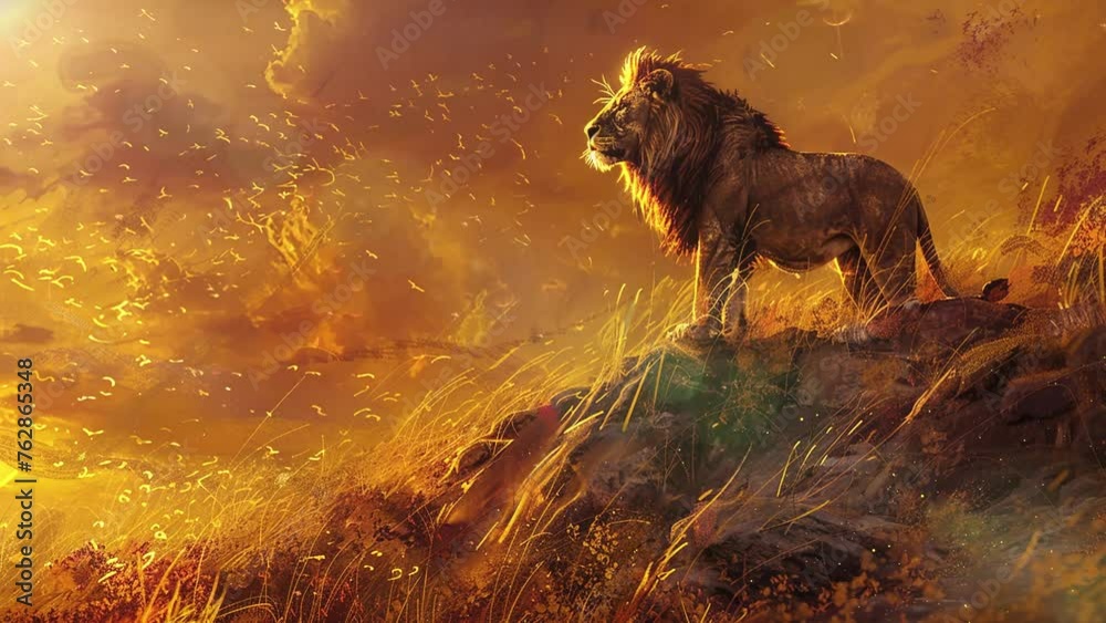 digital painting of a regal lion surveying its kingdom. seamless ...