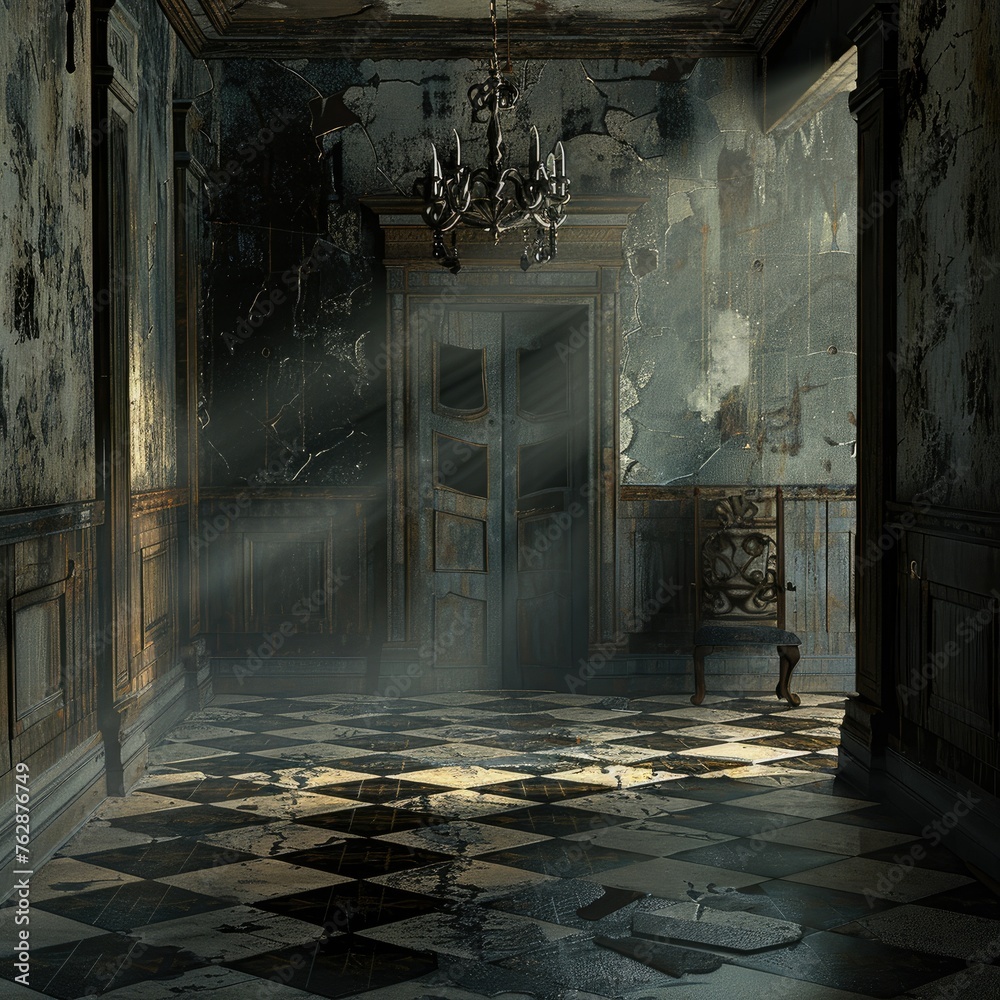 Gothic mansion with dramatic lighting and decay - Digital artwork of a ...