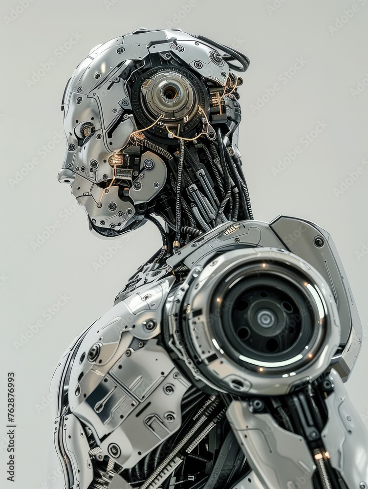 Sophisticated robot head with intricate detail - Close-up of an ...