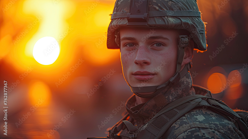 A man in a military uniform who protects the country looks into the ...