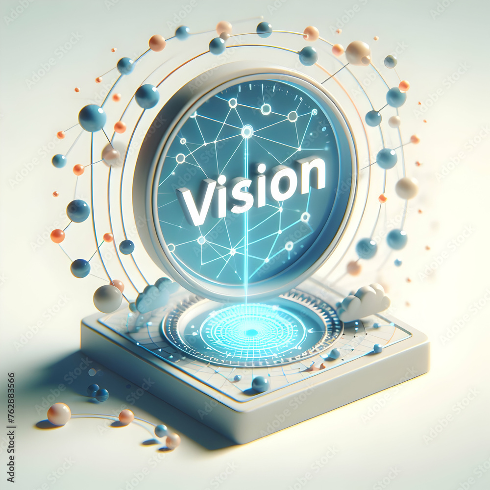 3D flat icon with wording Vision on a holographic display amidst a ...