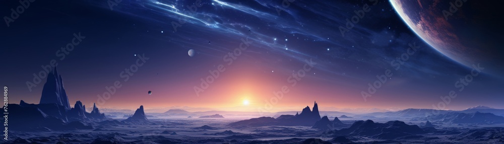 Empire silhouettes on alien planet a journey through sand dunes lit by ...