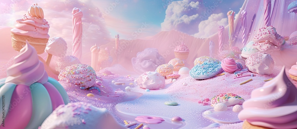 Photo & Art Print A 3D Candy Land background with pastel hues ...