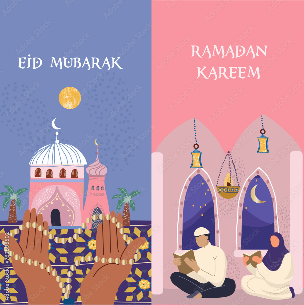 Ramadan Karim, Eid Mubarak, Islamic holiday vector illustration ...