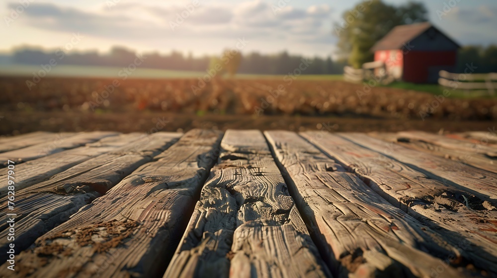 Wooden table with blurred farm background on harvesting season Flawless ...
