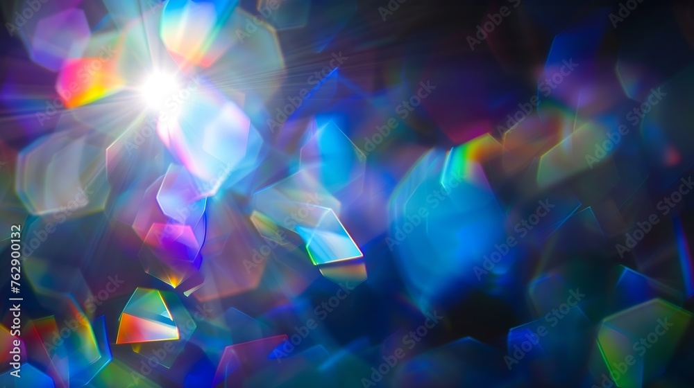 Blue light flare prism rainbow flares overlay effect on black ...