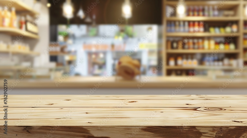Table and blur background Wooden counter over blur bokeh light ...