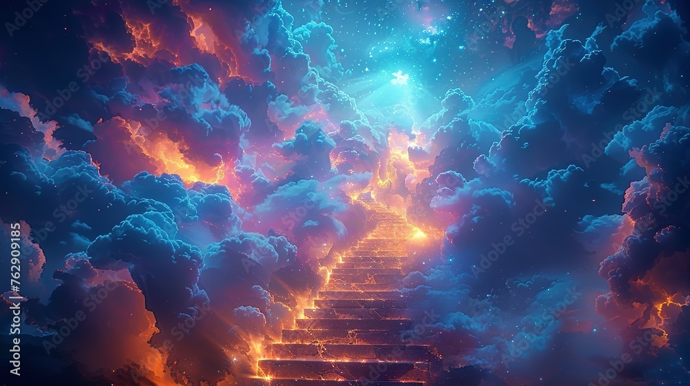 Stairway to heaven in heavenly concept. Religion background. Stairway ...