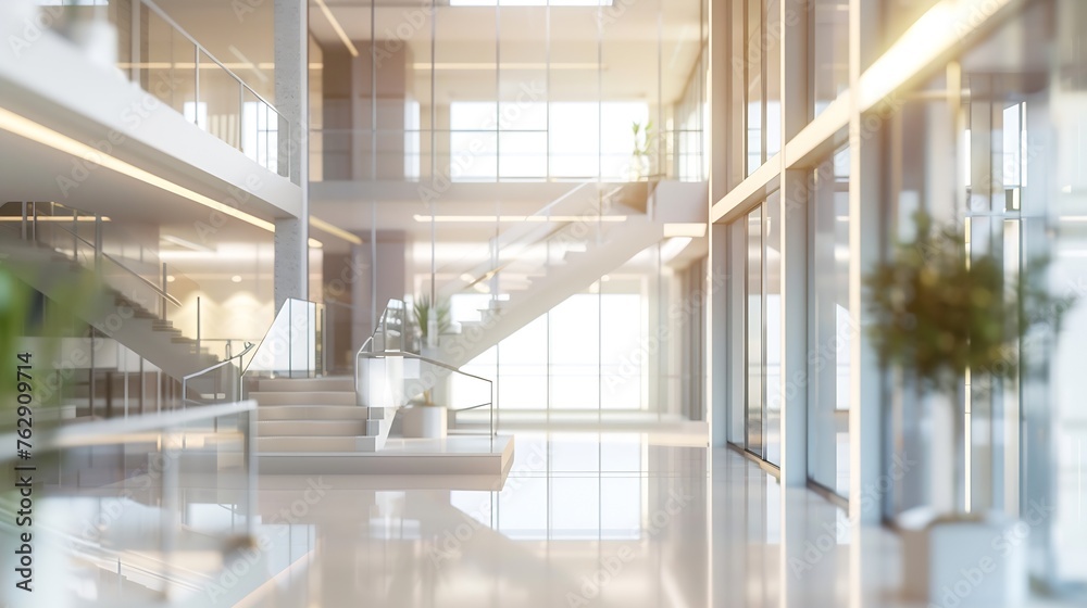office building lobby blur background interior view toward reception ...