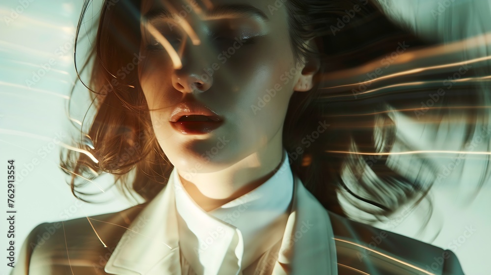 Fashion portrait with the effect of blurring in motion at a long ...