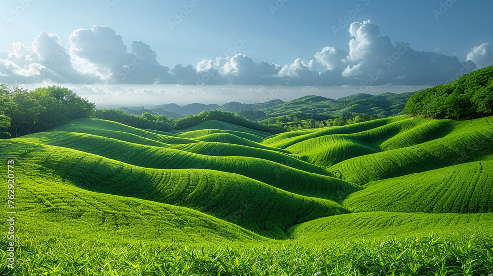 Wide wallpaper background image of long empty grass mountain valley ...
