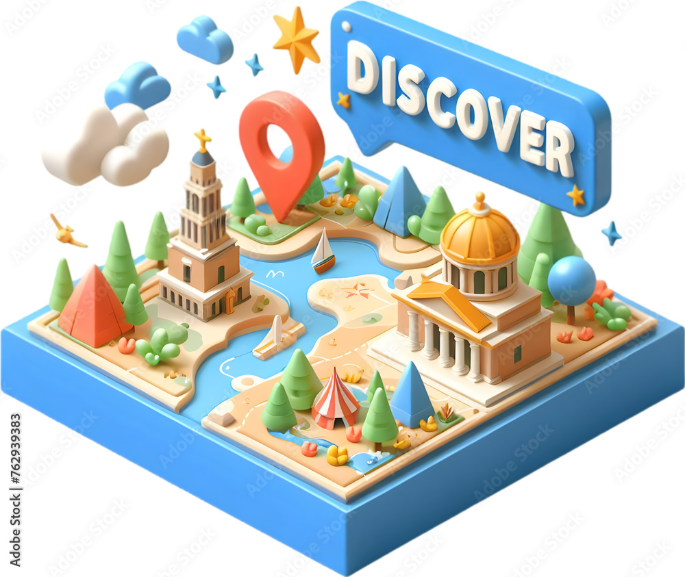 3D flat icon with wording Discover on an explorer’s map with 3D ...