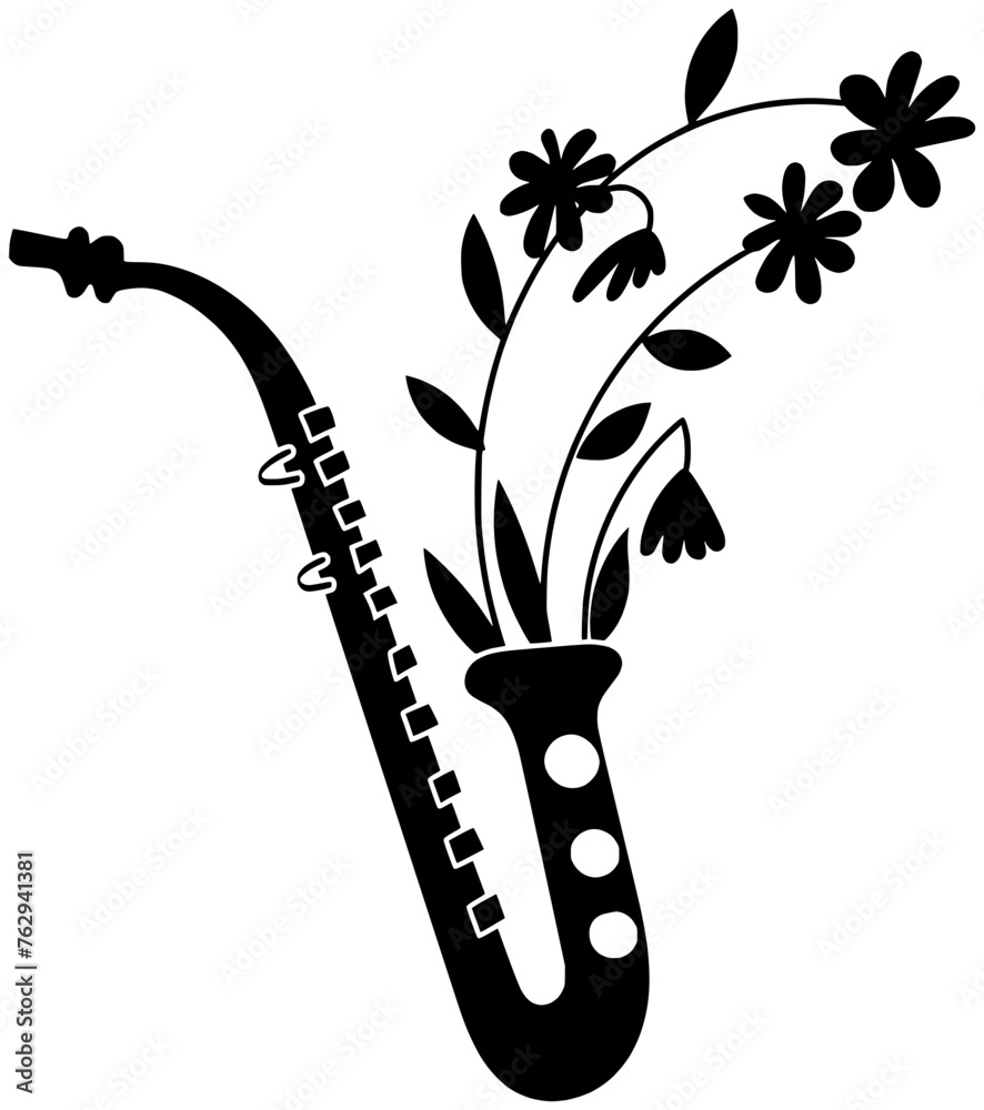 jazz illustration trumpet silhouette flower logo saxophone icon ...