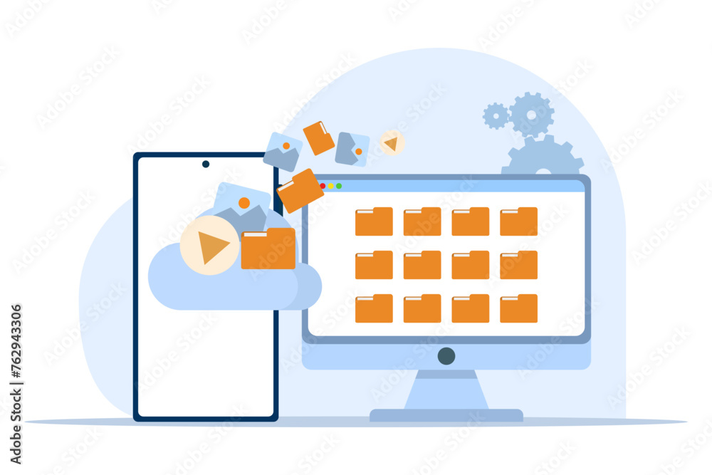 Concept of cloud storage, file downloading, database protection, data ...