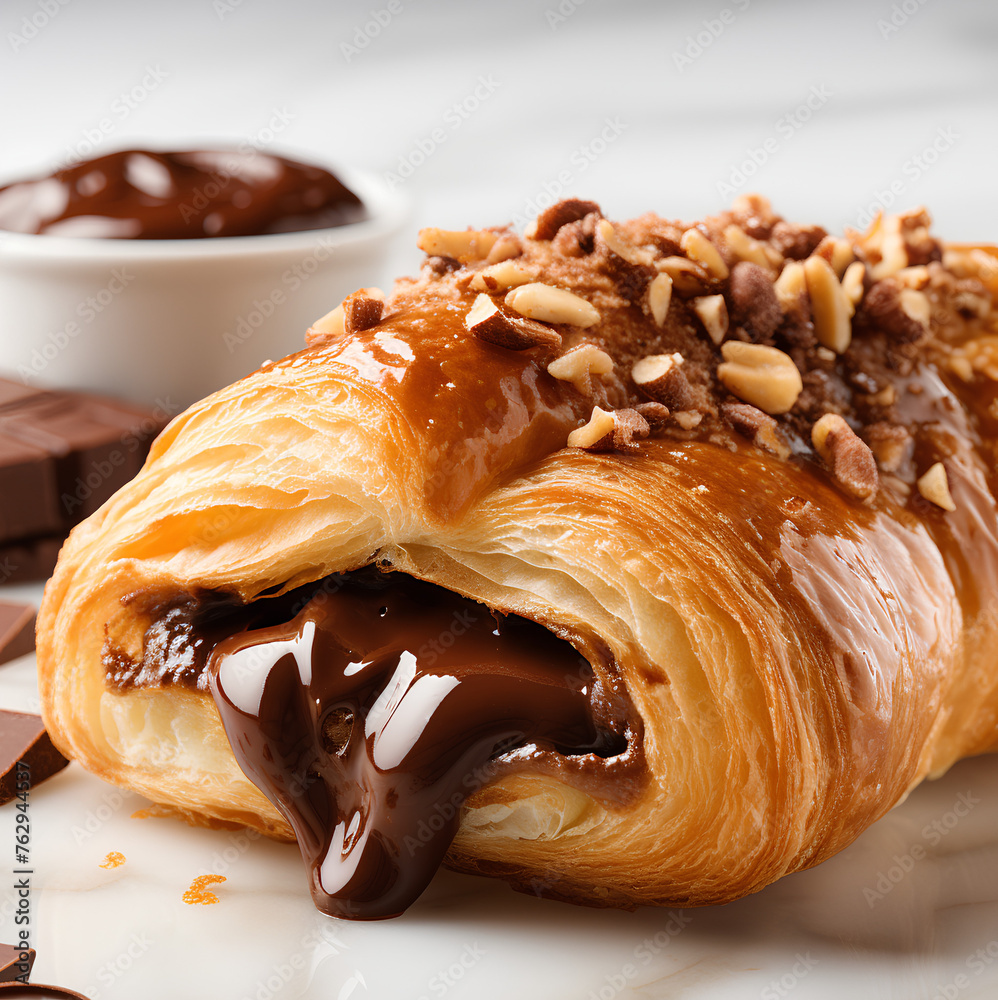 Famous French croissant with yummy look and toppings and fillings, puff ...
