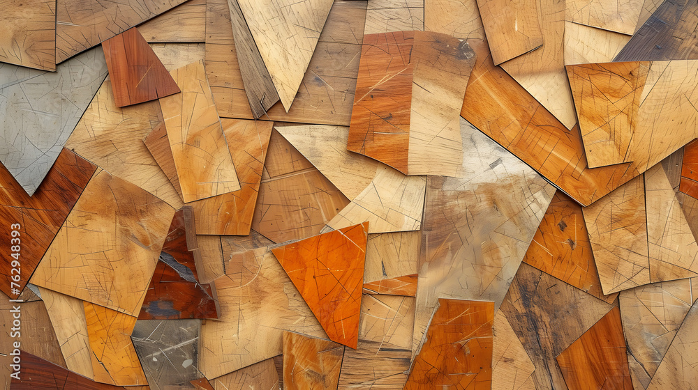 wood texture background interpreted in a cubist style, with fragmented ...
