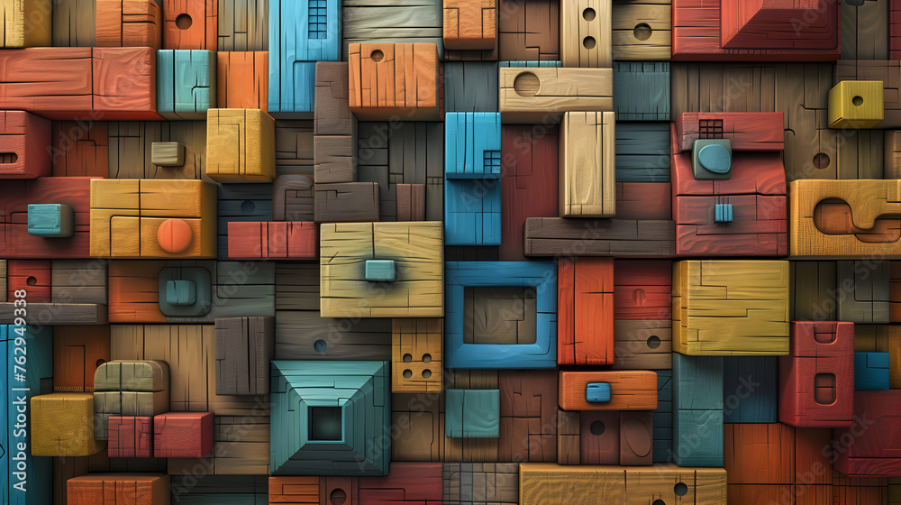 wood texture background incorporating elements of pixel art, with ...