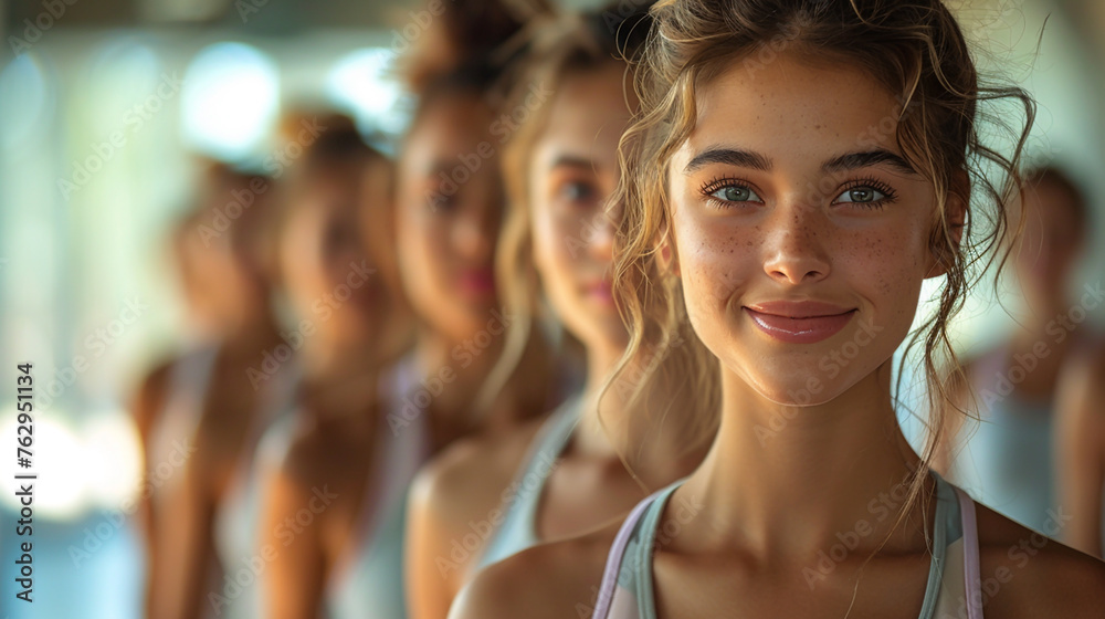 A wide photo of cute dancing girl face with slim body wearing pink ...