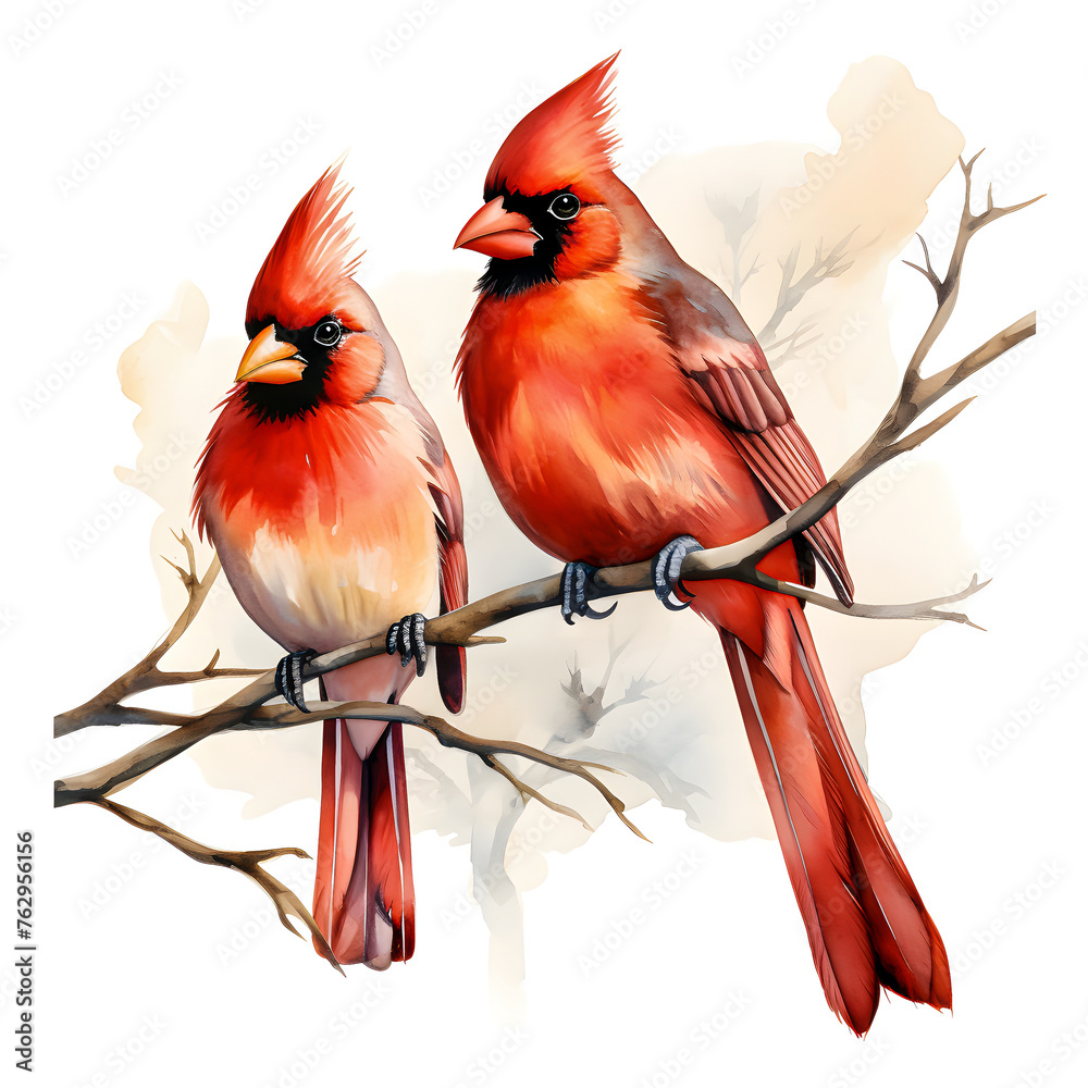 Clipart illustration male and female cardinals sitting on the Branch on ...