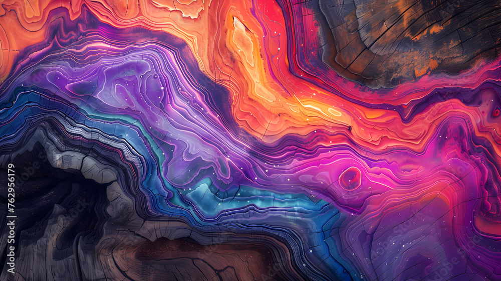 wood texture background transformed into a psychedelic wonderland, with ...