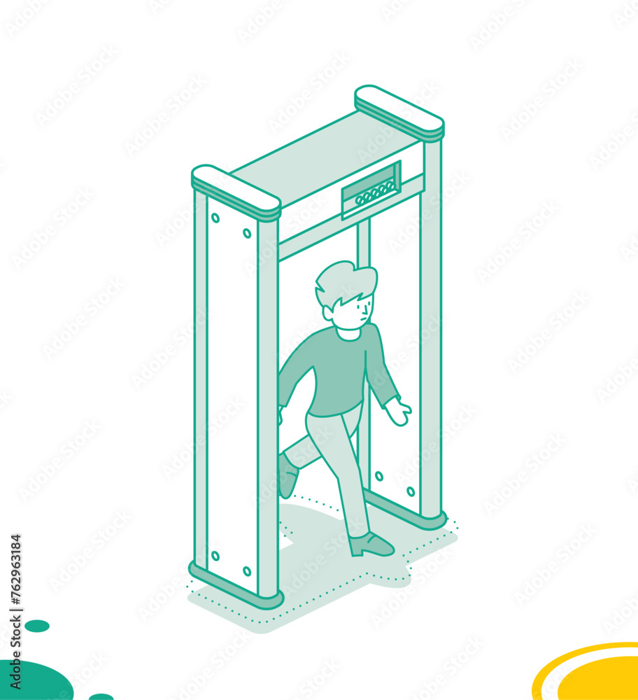 Isometric airport security gate. Man walks through a metal detector ...
