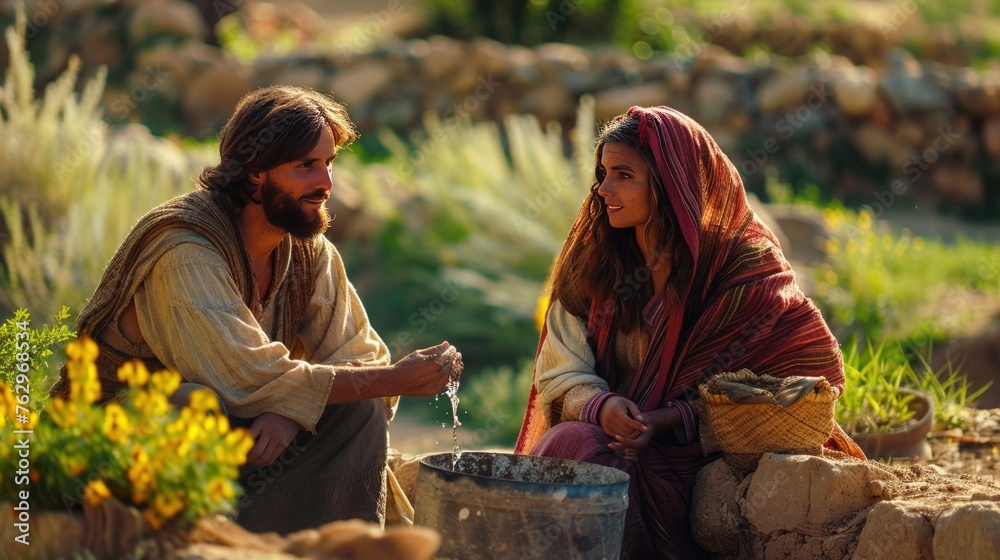 Jesus and the Samaritan woman at the well Stock Photo | Adobe Stock