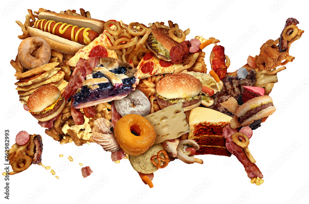 US Junk Food Diet as a American Unhealthy Eating Habits representing ...