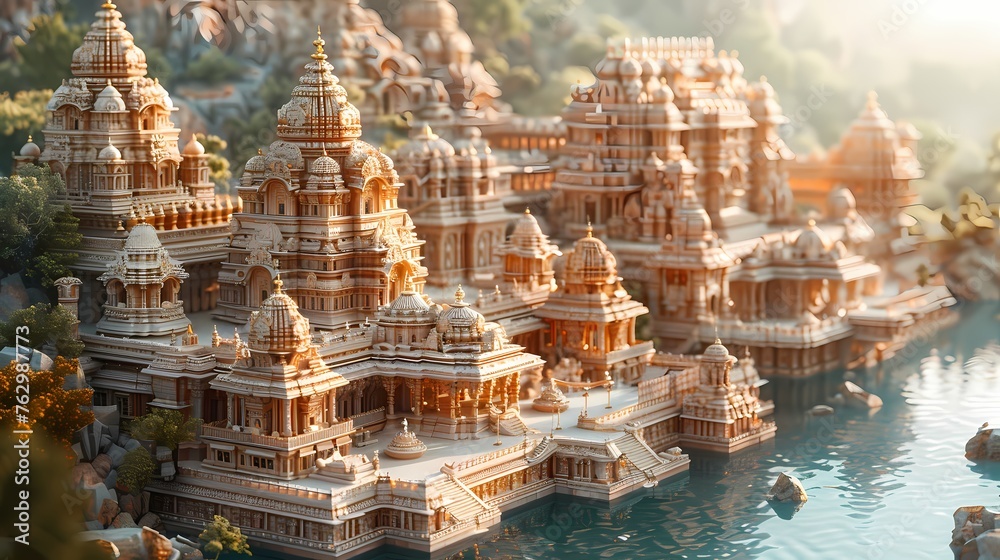 A breathtaking view of a temple complex dedicated to Lord Krishna, with ...