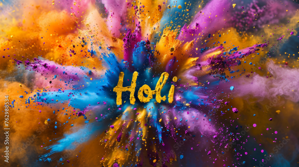 Holi the Indian festival of colors background with written word Holi ...