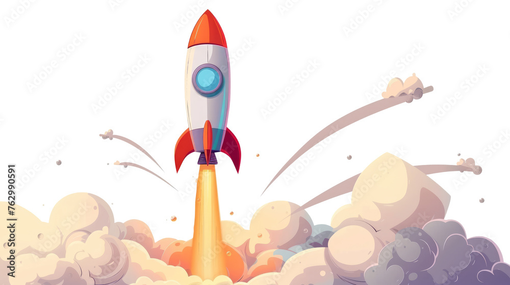 Cartoon rocket space ship take off, isolated on transparent Stock Photo ...