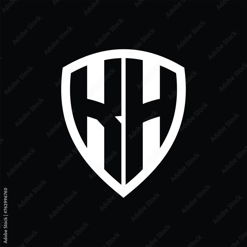 KH monogram logo with bold letters shield shape with black and white ...