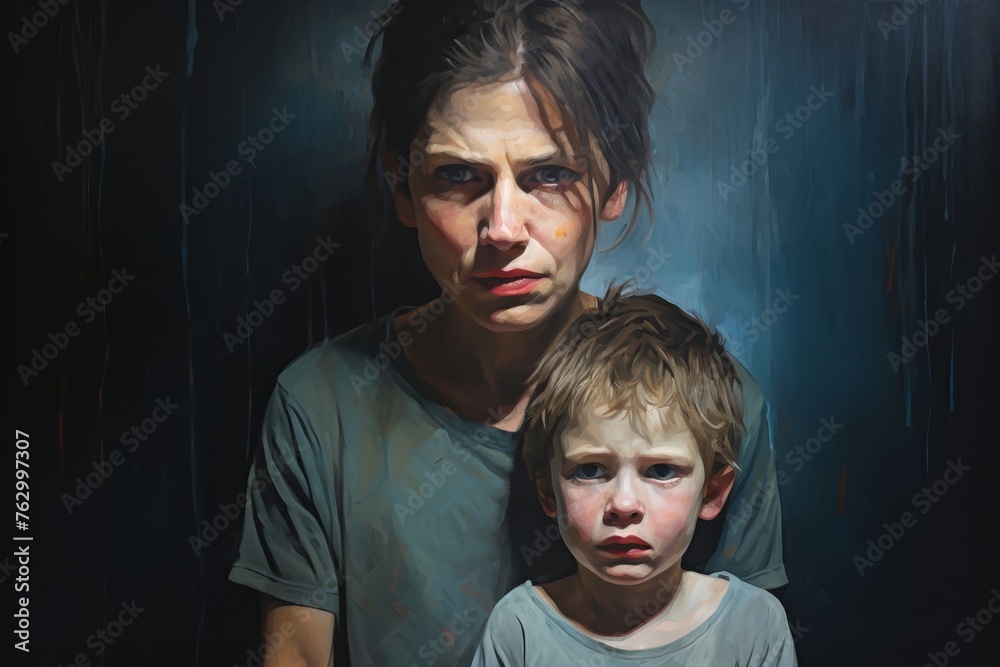 The anguish on the face of a crying boy child, while their parent's ...