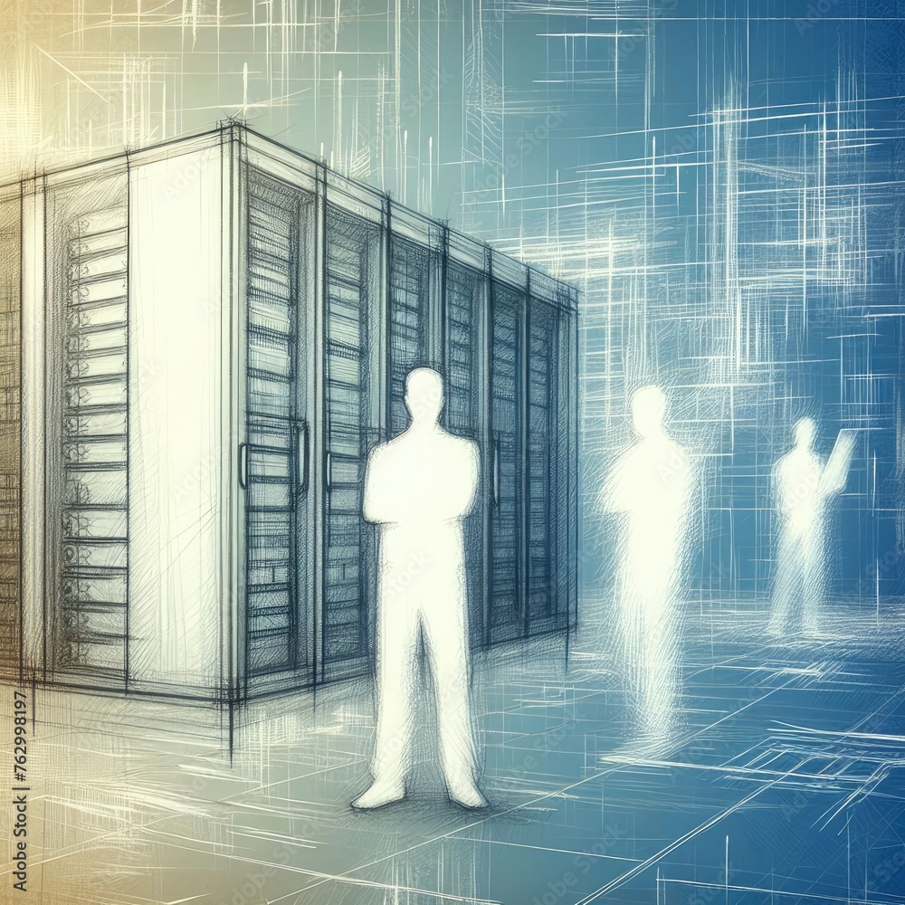 Sketch of Server rack cluster in a data center with Generative AI ...